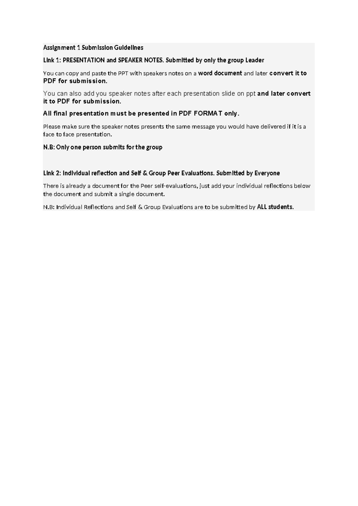 Assignment 1 Submission Guidelines: Presentation & Reflection Notes ...