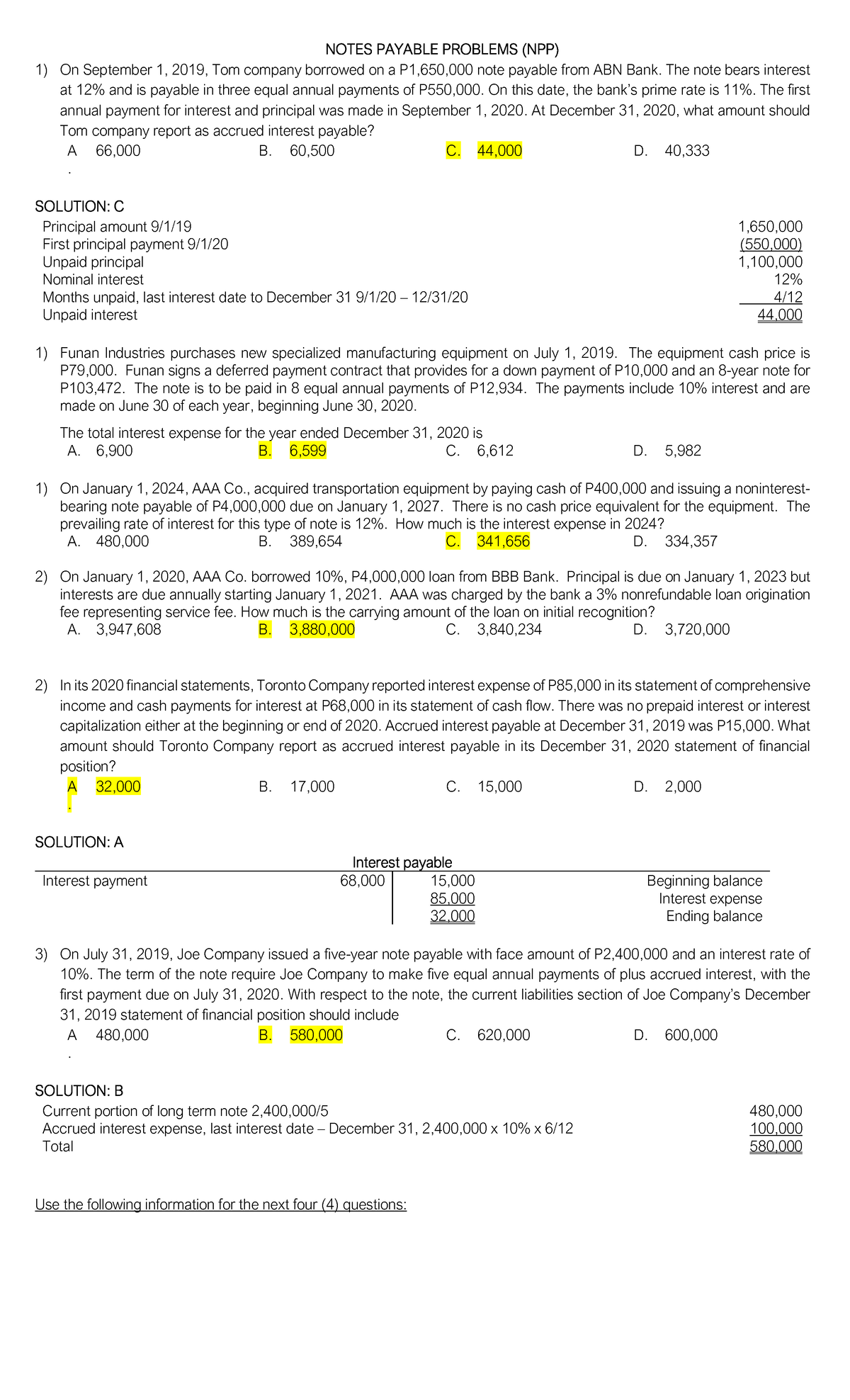 NOTES PAYABLE PROBLEMS (NPP) - ACCRUED INTEREST & EXPENSES - Studocu