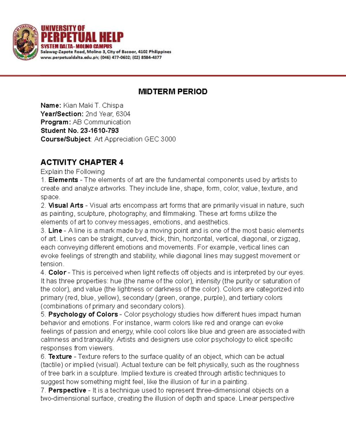 Midterm Period GEC 3000 Chispa, KIAN MAKI T - MIDTERM PERIOD Name: Kian Maki T. Chispa Year ...