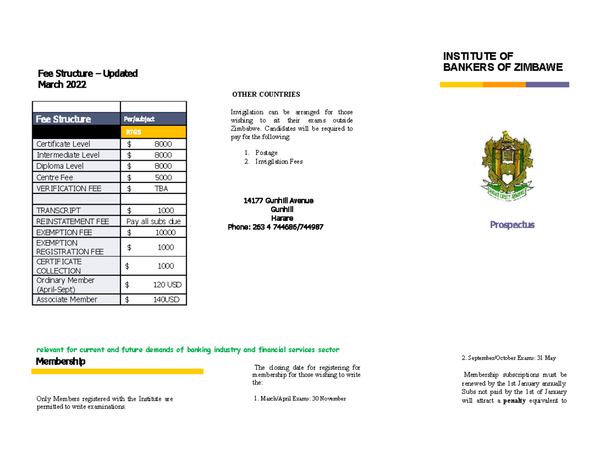 IOBZ 2022 Prospectus: Updated Fee Structure & Membership Info - Studocu
