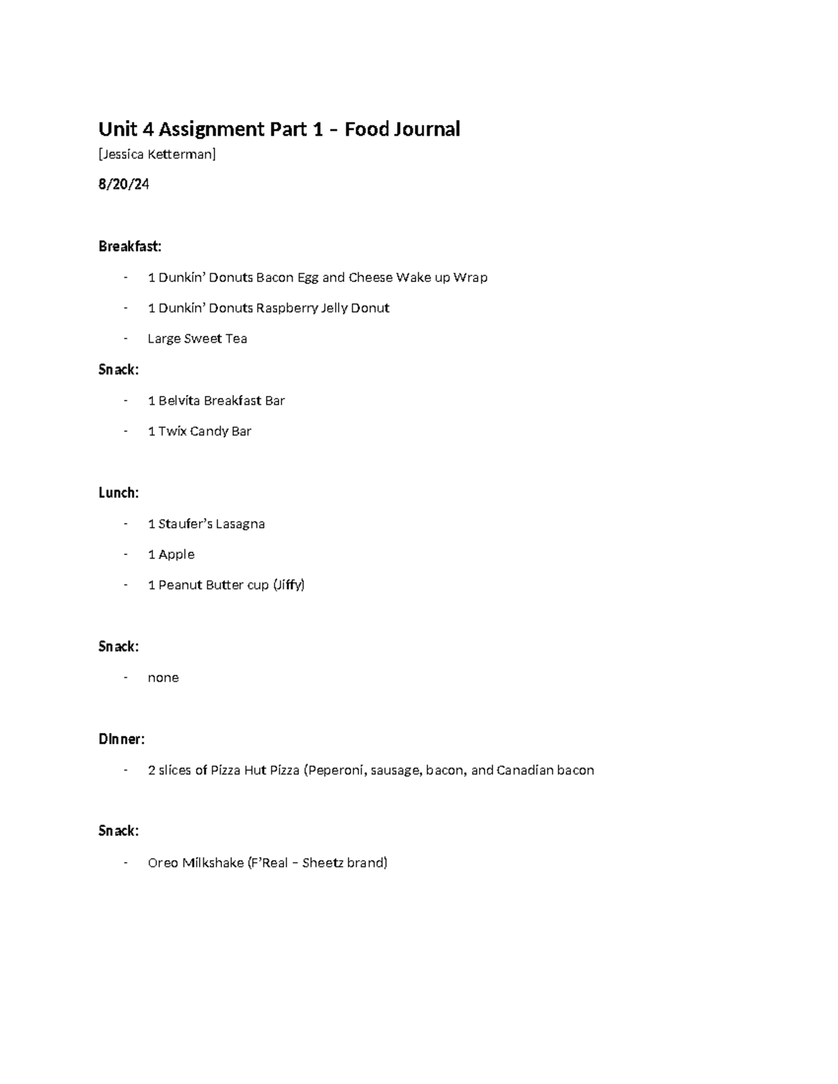 Unit 4 Assignment Part 1 - Food Journal for 3 Days Logging - Studocu