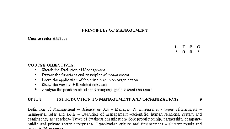 BM3003 Principles of Management Syllabus Overview - Studocu