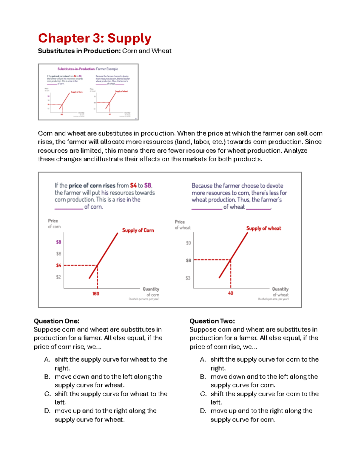 Ch3 Worksheet - Chapter 3 : Supply Substitutes in Production: Corn and ...