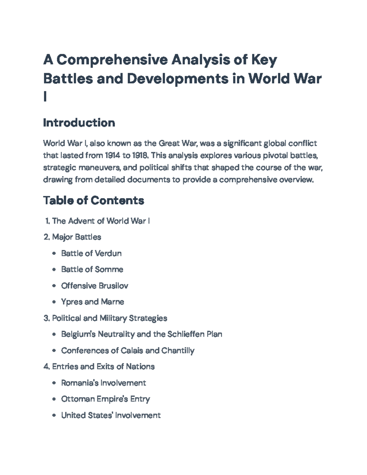 Comprehensive Analysis of WWI Battles and Strategies - HIS101 Final ...