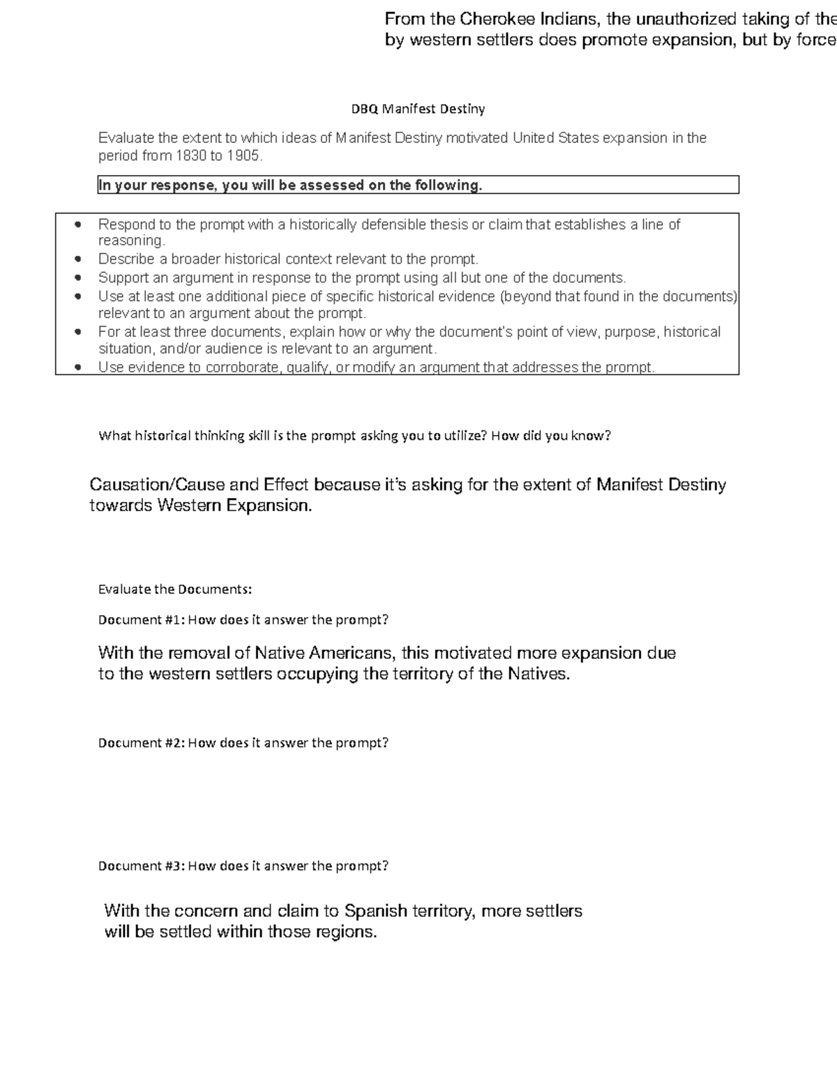 DBQ Manifest Destiny - Essay - DBQ Manifest Destiny Evaluate the extent ...