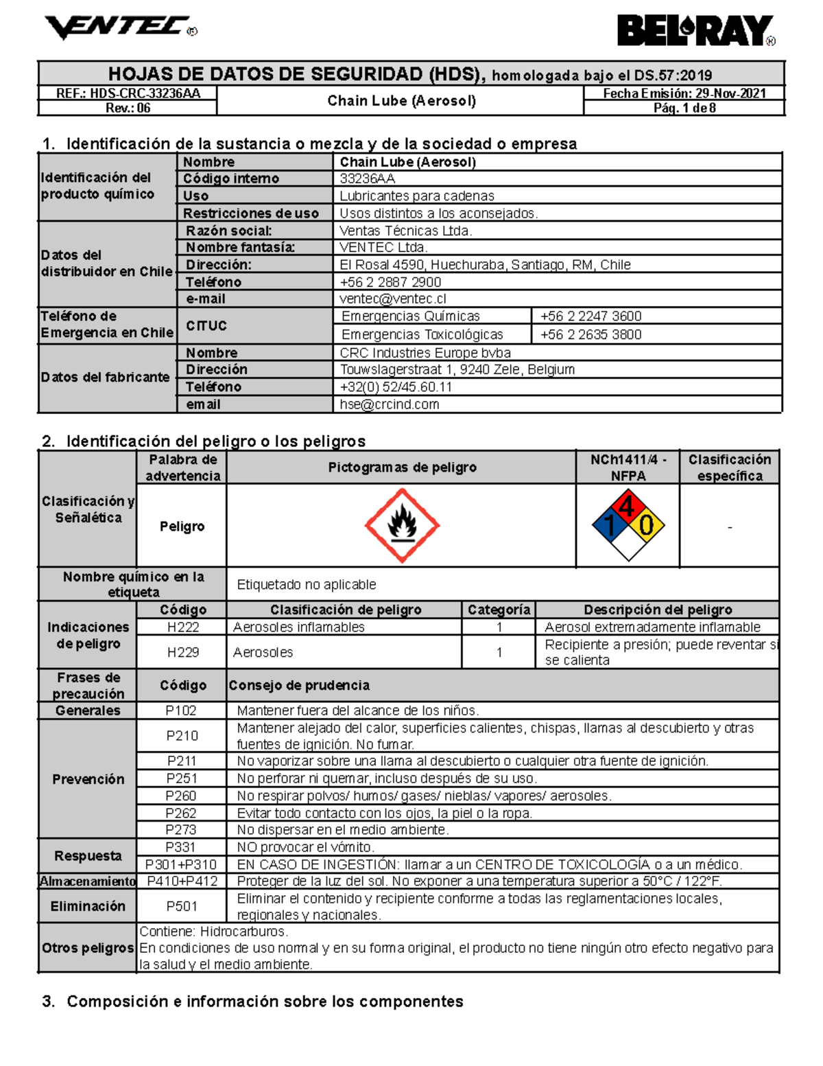 HDS-CRC-33236AA: Data Sheet for Chain Lube (Aerosol) Revision 06 - Studocu
