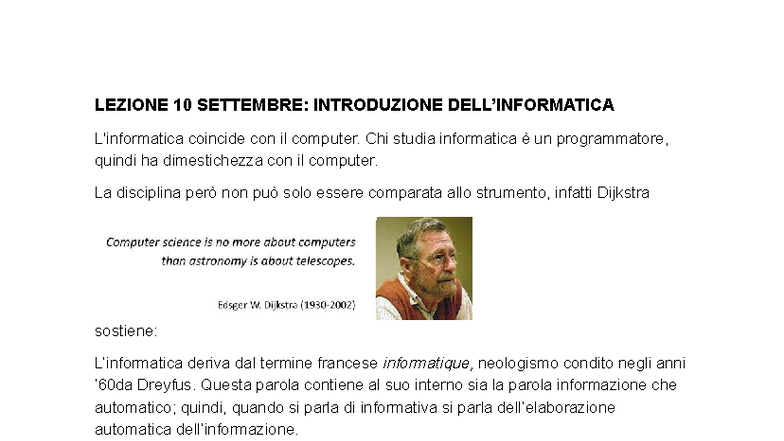 LEZIONE 10 SETTEMBRE: INTRODUZIONE ALL'INFORMATICA E CALCOLO - Studocu