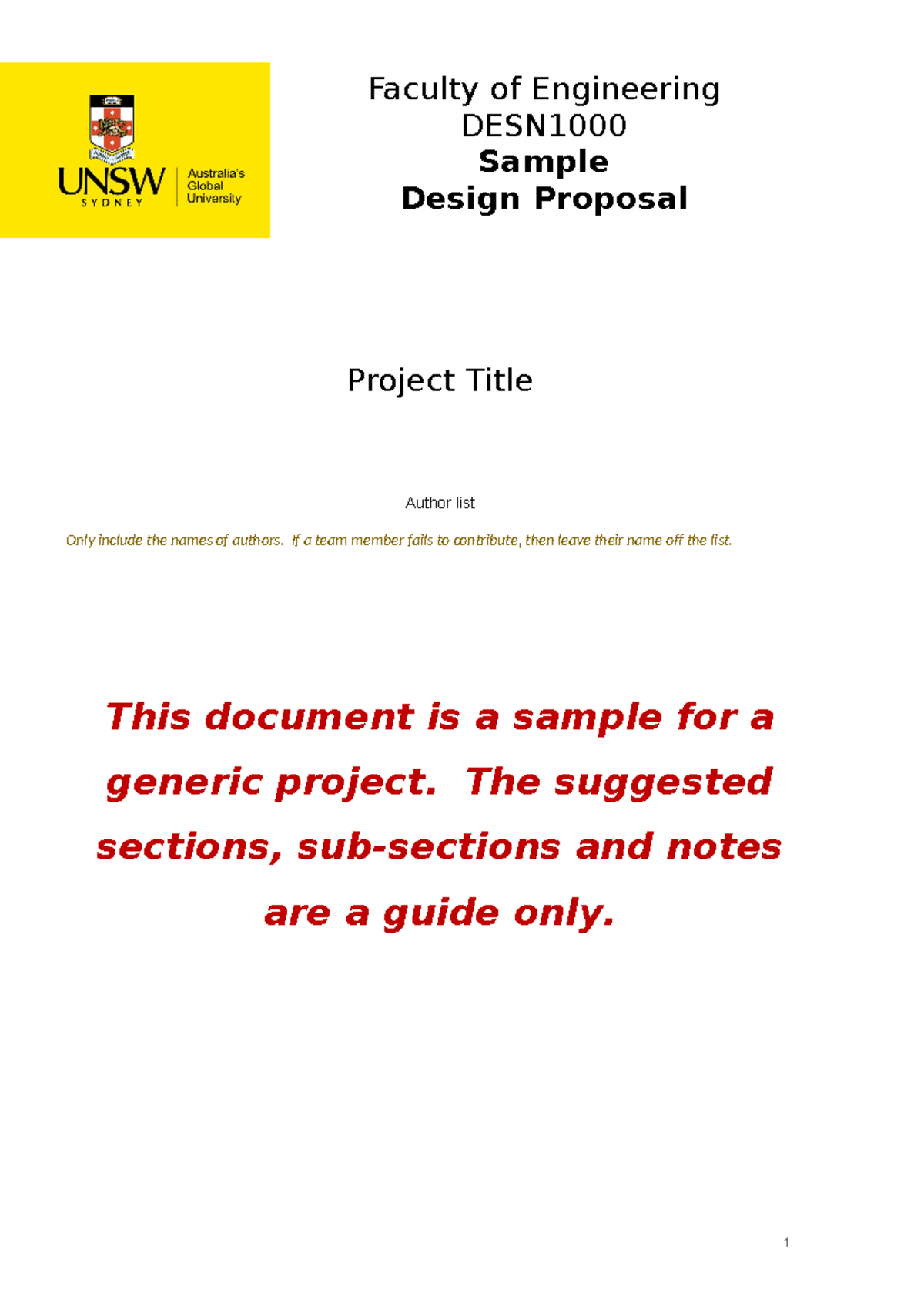 Design Proposal (sample) - Faculty of Engineering DESN Sample Design ...