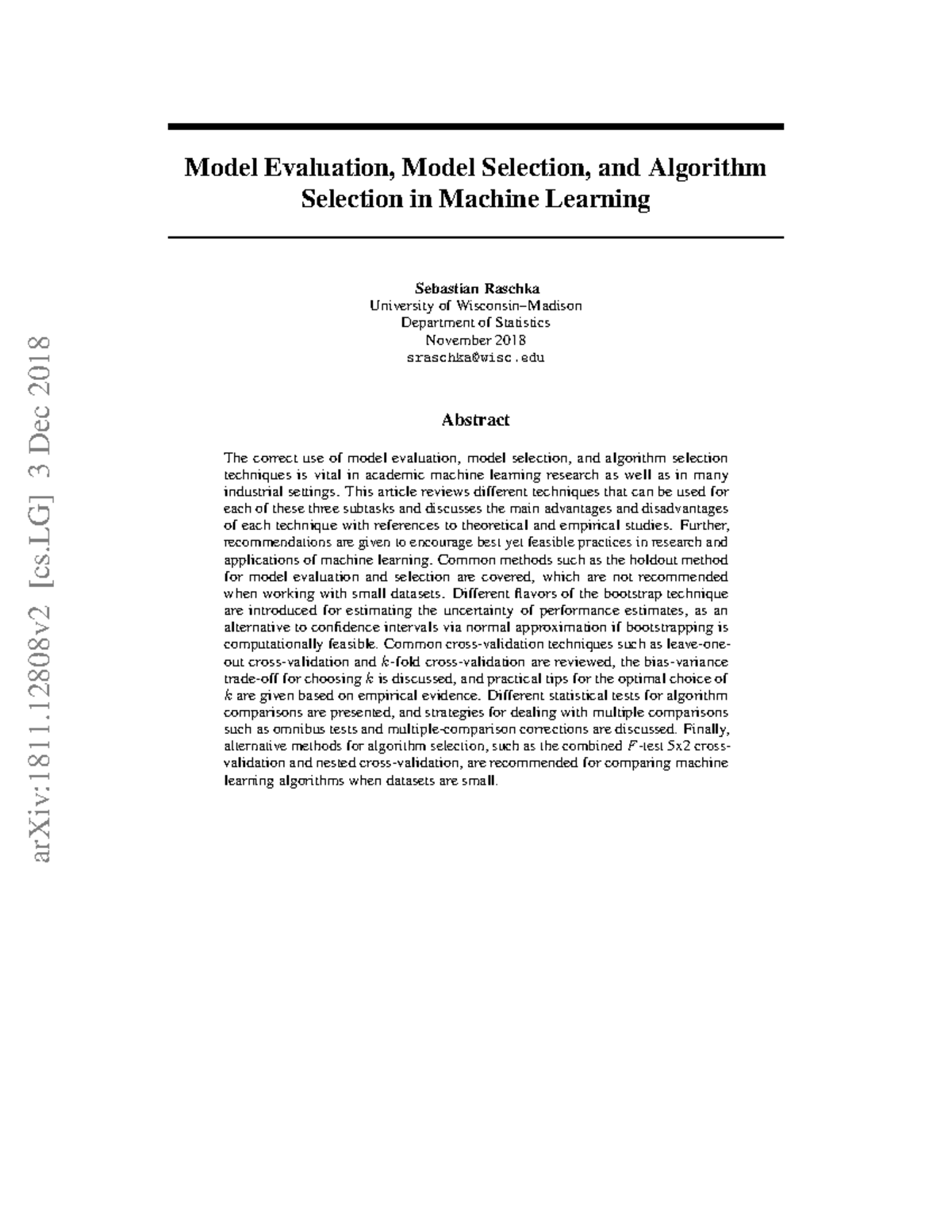 Model Evaluation, Model Selection, and Algorithm Selection in Machine ...