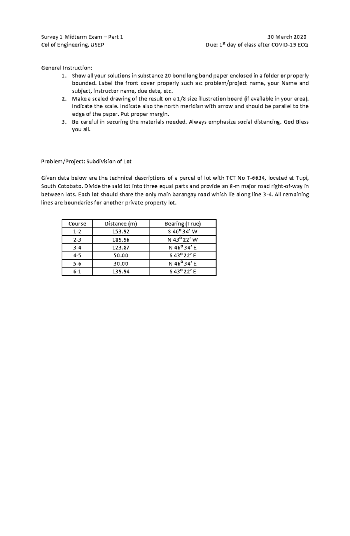 UIC_CEC 221_Surveying Midterm Exam Questions & Instructions - Studocu