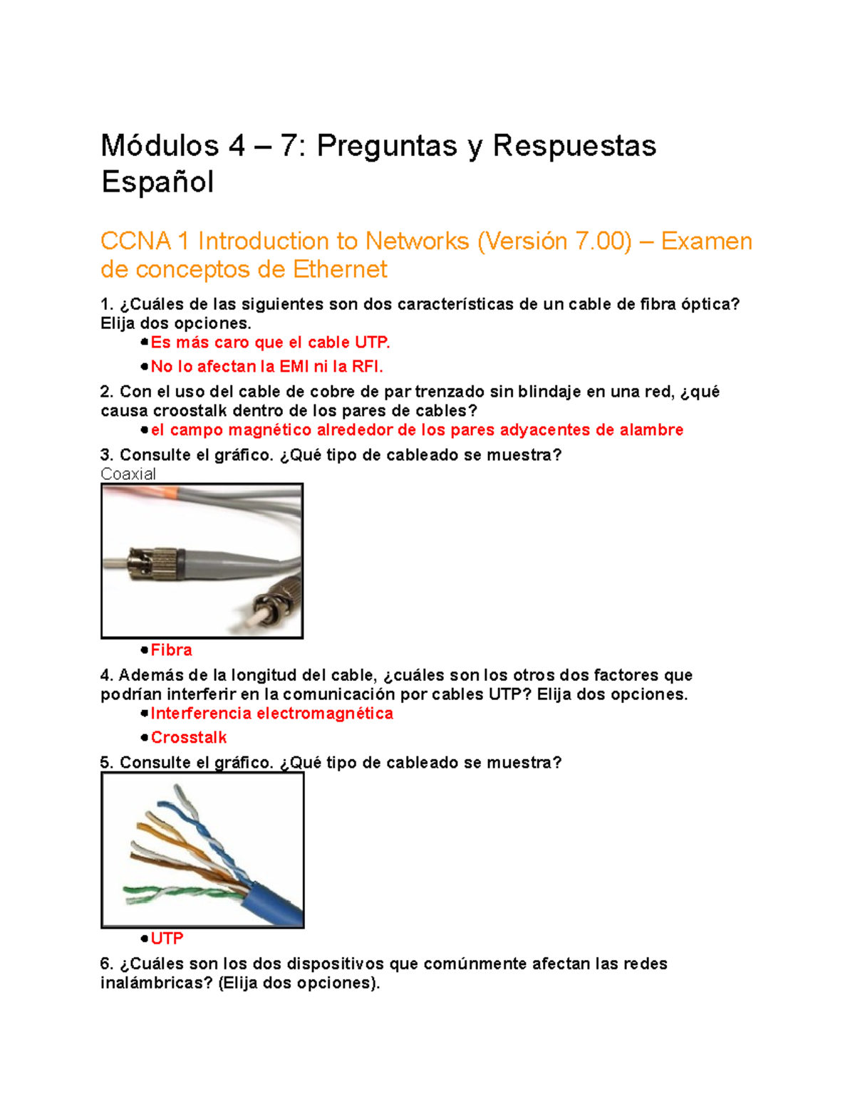 CCNA 1 - Examen de Conceptos de Ethernet Módulos 4 a 7 - Preguntas y Respuestas - Studocu