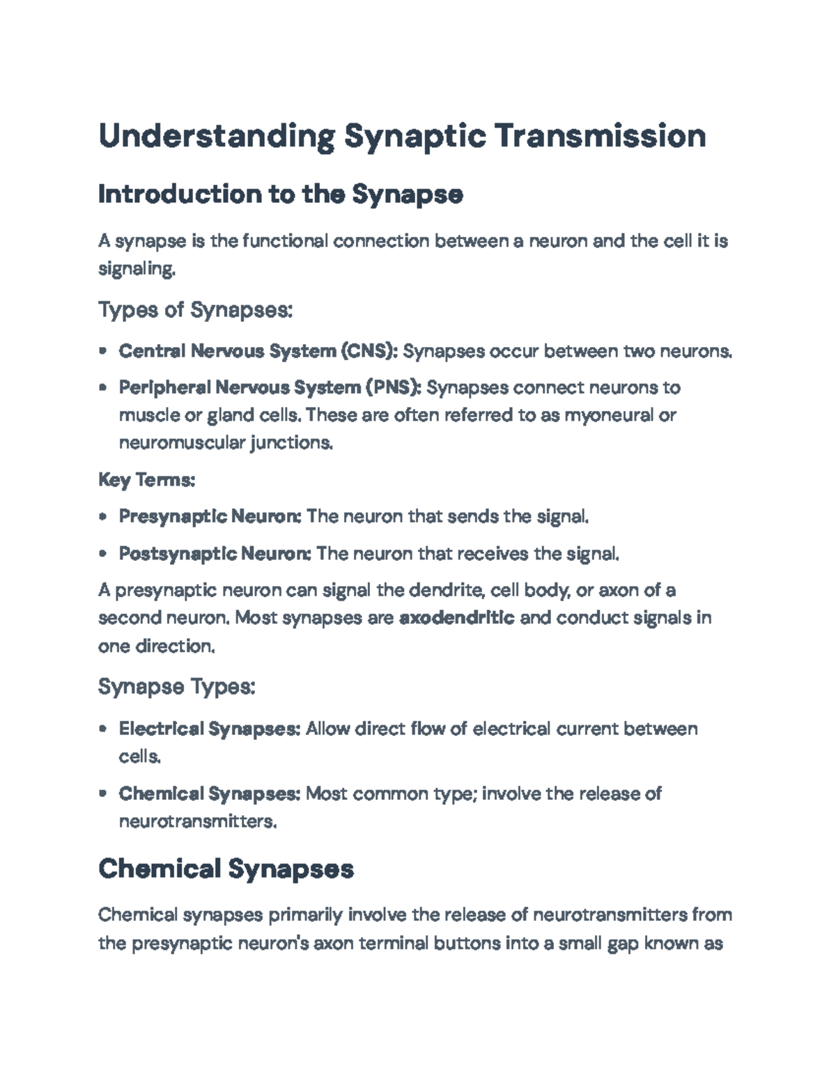 Understanding Synaptic Transmission: Mechanisms and Neurotransmitters - Understanding Synaptic ...