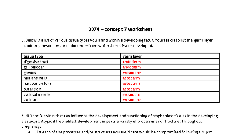3074 - Concept 7 Worksheet: Fetal Development & Hormonal Interactions ...