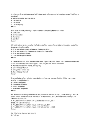 Obli reviewer - Summary The Law on Obligations and Contracts - REVIEWER TITLE I – OBLIGATIONS ...