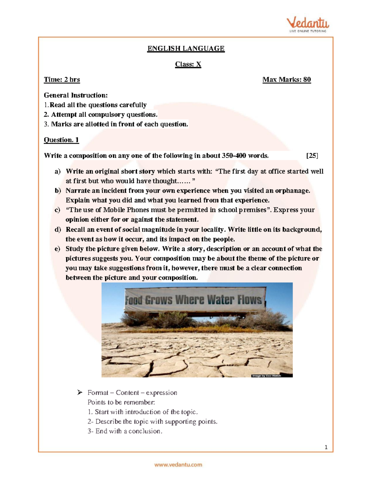 ICSE Class 10 English Paper 1 Sample Questions & Instructions (2025-26 ...