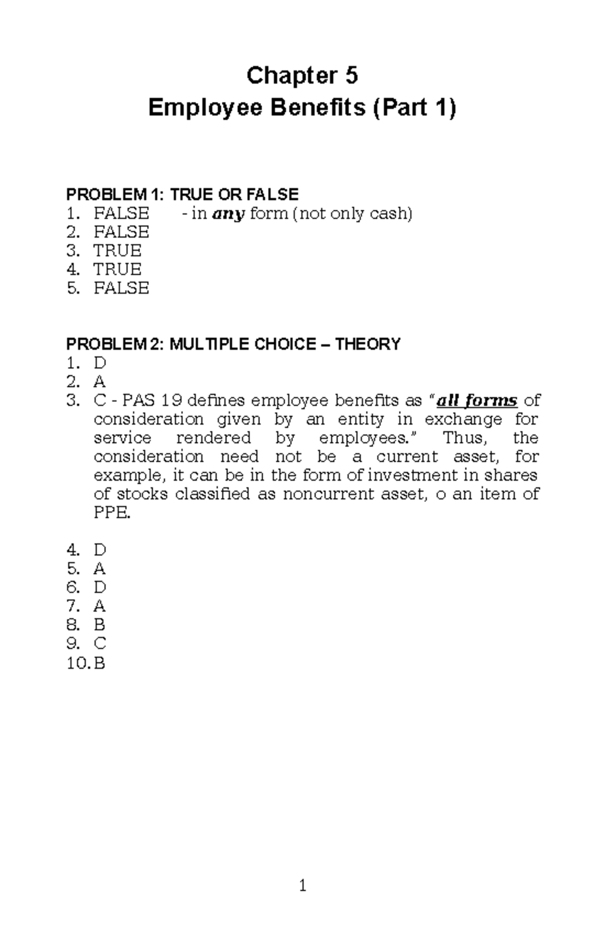 Answer and Solution - Employee Benefits (Chapter 5) - Studocu