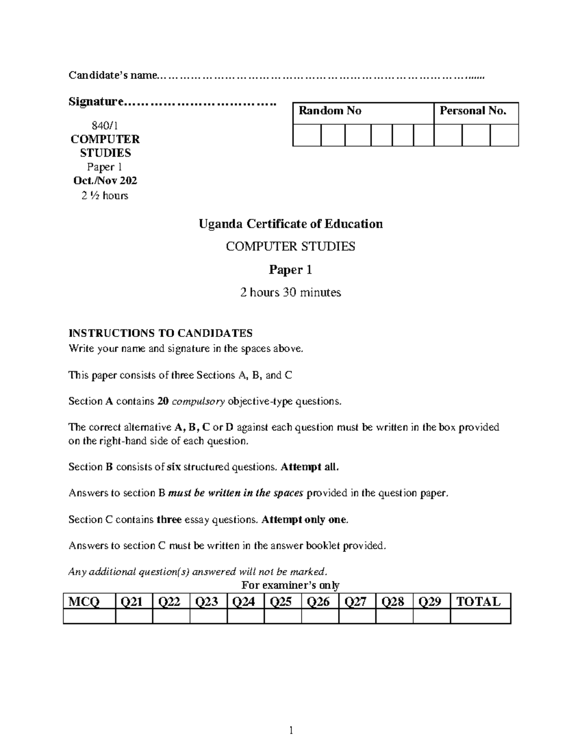 Zzana Comp Theory Mock - Candidate’s - Studocu