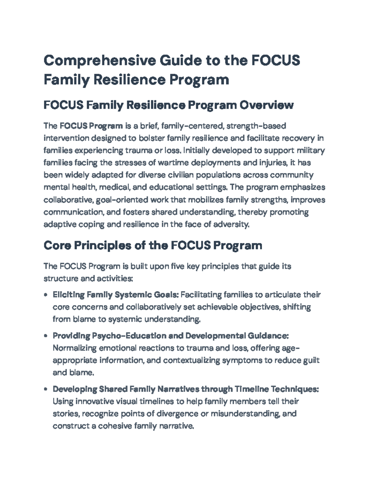 Comprehensive Overview of the FOCUS Family Resilience Program - Studocu