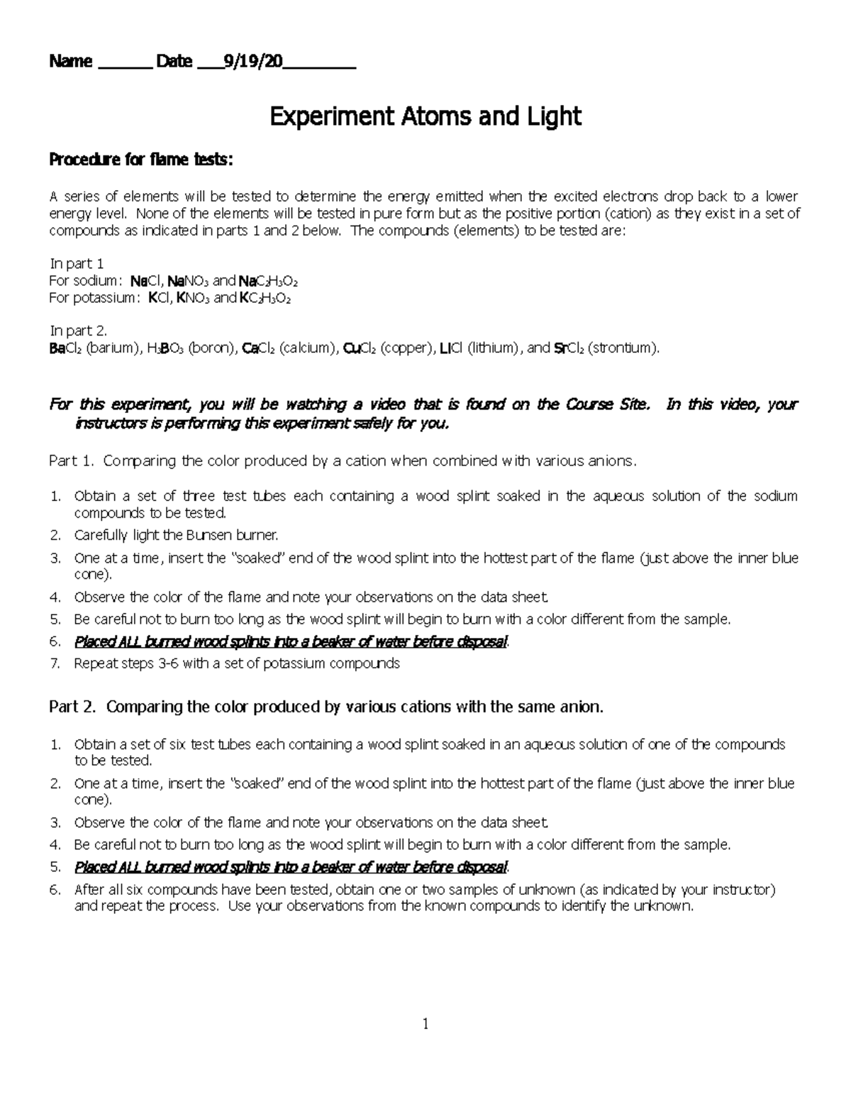 Experiement - Atoms and Light - Experiment Atoms and Light Procedure ...