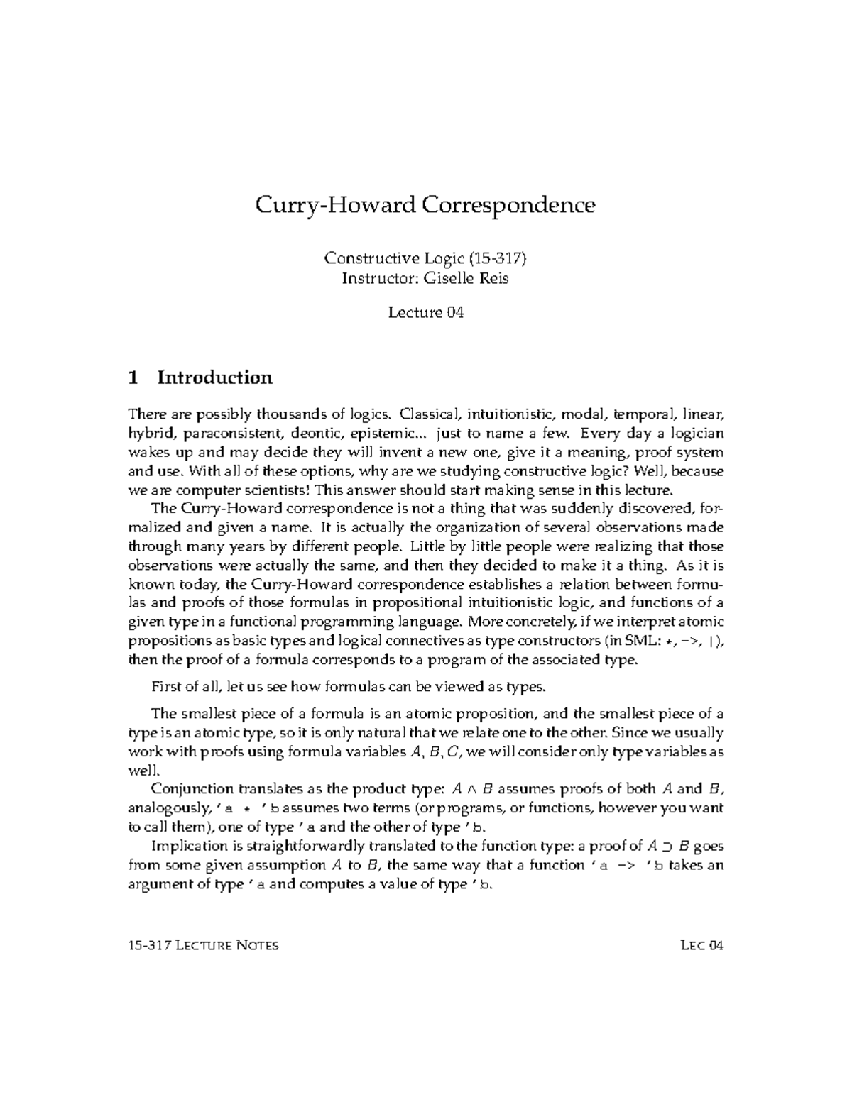 CSE 101 Lecture Notes: Curry-Howard Correspondence in Logic - Studocu