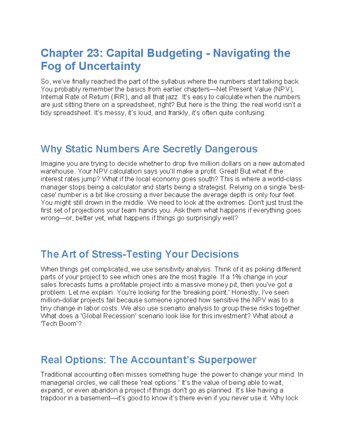 Chapter 23: Capital Budgeting & Uncertainty - BSIT2027 - Studocu