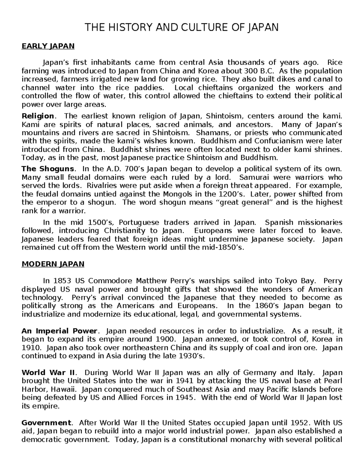 East Asia 6: The History and Culture of Japan - From Early Inhabitants ...