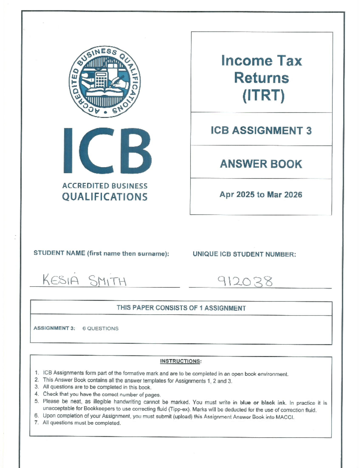 ICB ITRT Assignment 3 Answer Book: Income Tax Returns Overview (Apr ...