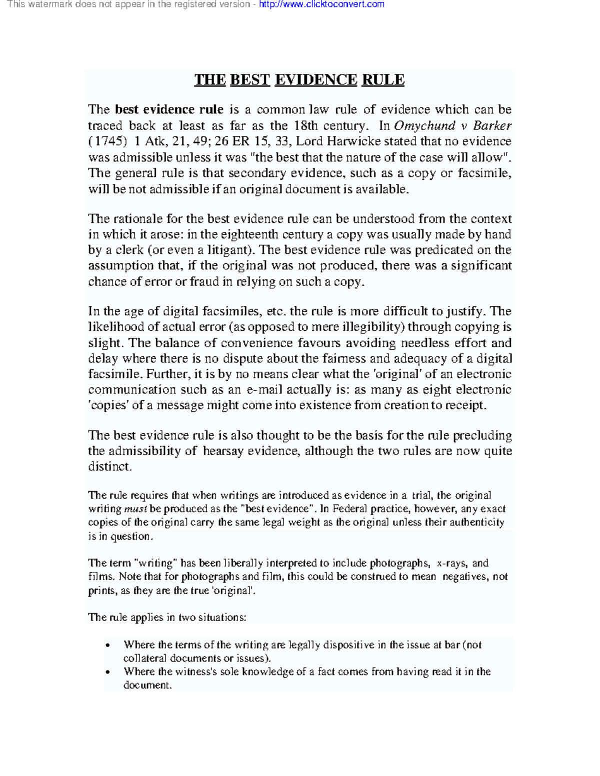 The Best Evidence Rule: Understanding Principles and Applications - Studocu