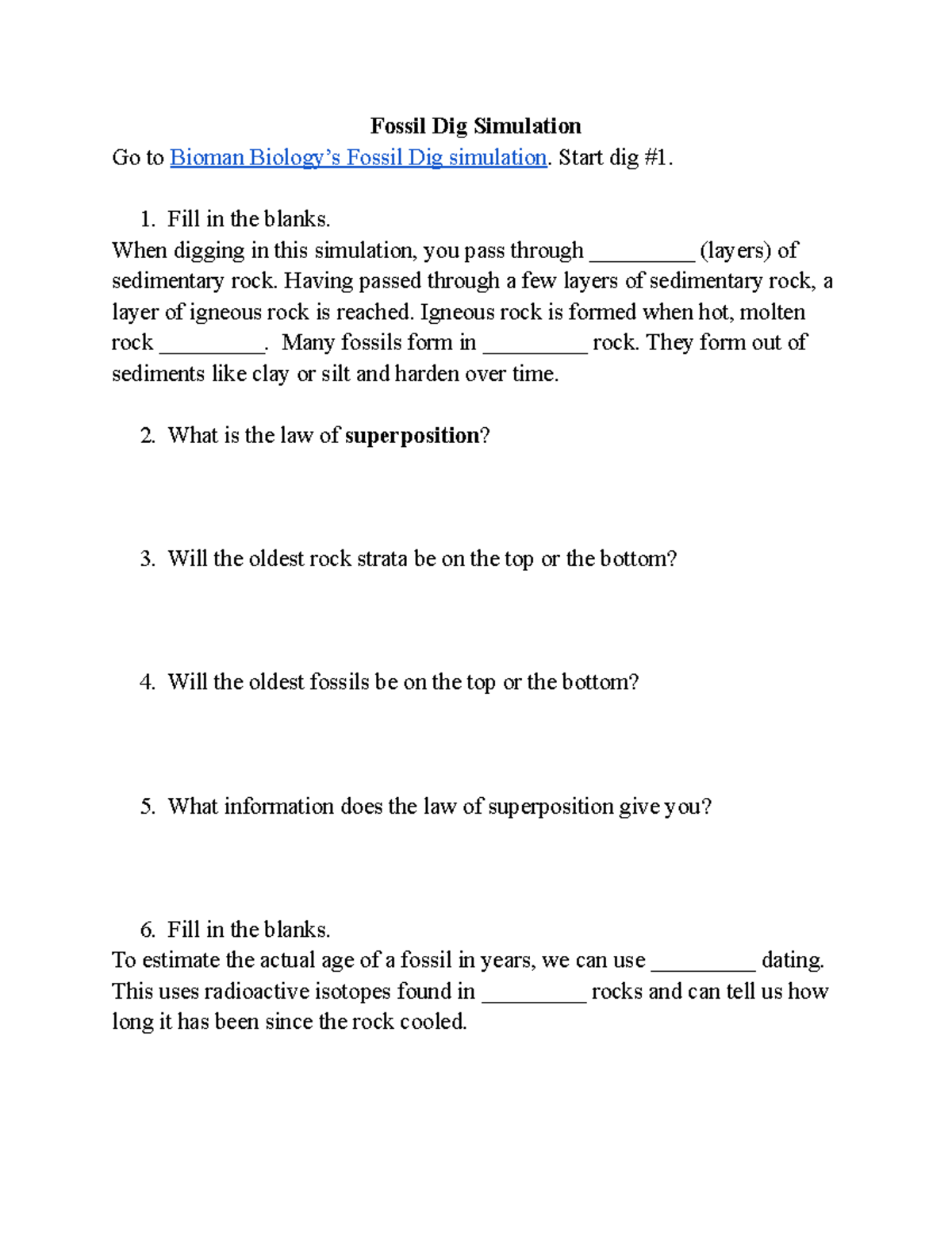 Fossil Dig Simulation Exercise - Key Concepts & Activities - Studocu