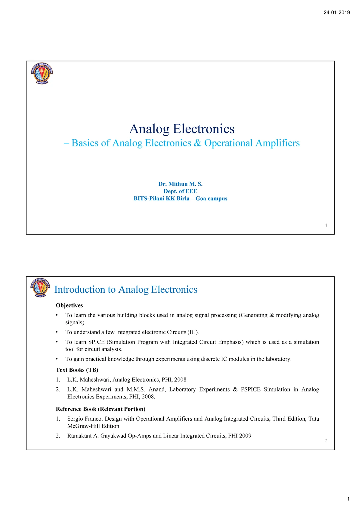 basic problems and solutions - Analog Electronics Tutorial- Prof. Prasant Kumar Pattnaik ...