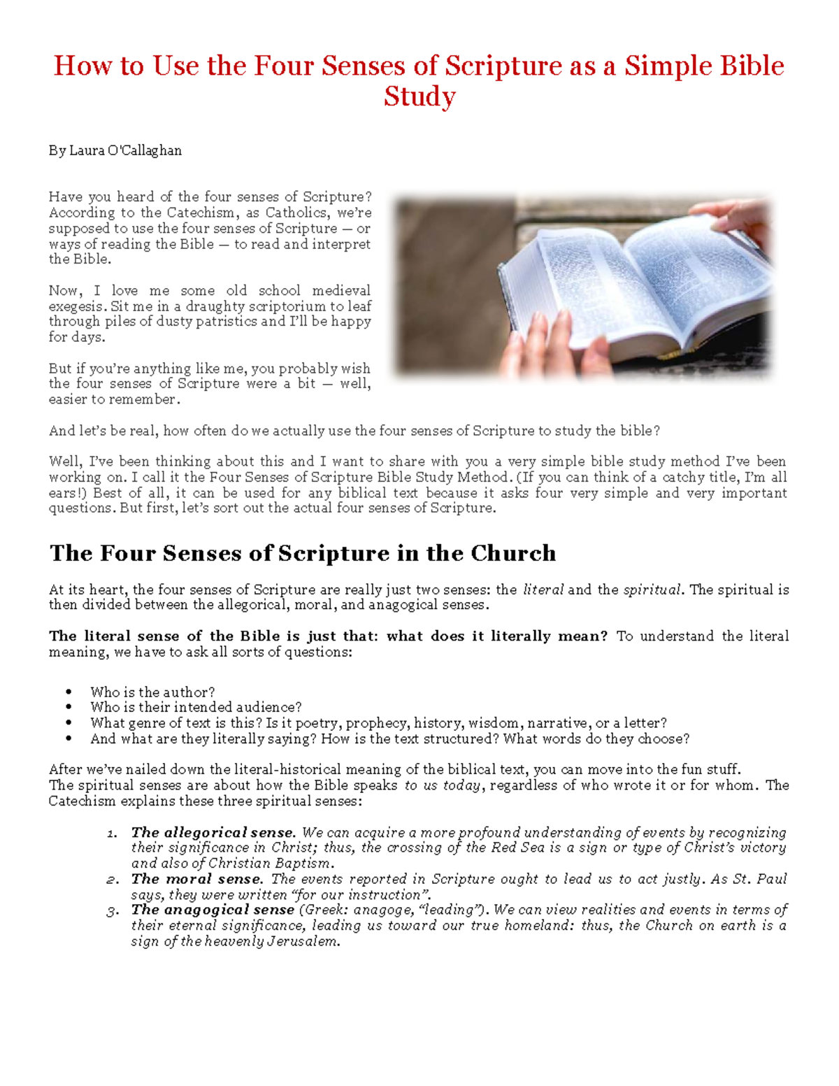 Four Senses of Scripture: A Simple Bible Study Method (3) - Studocu