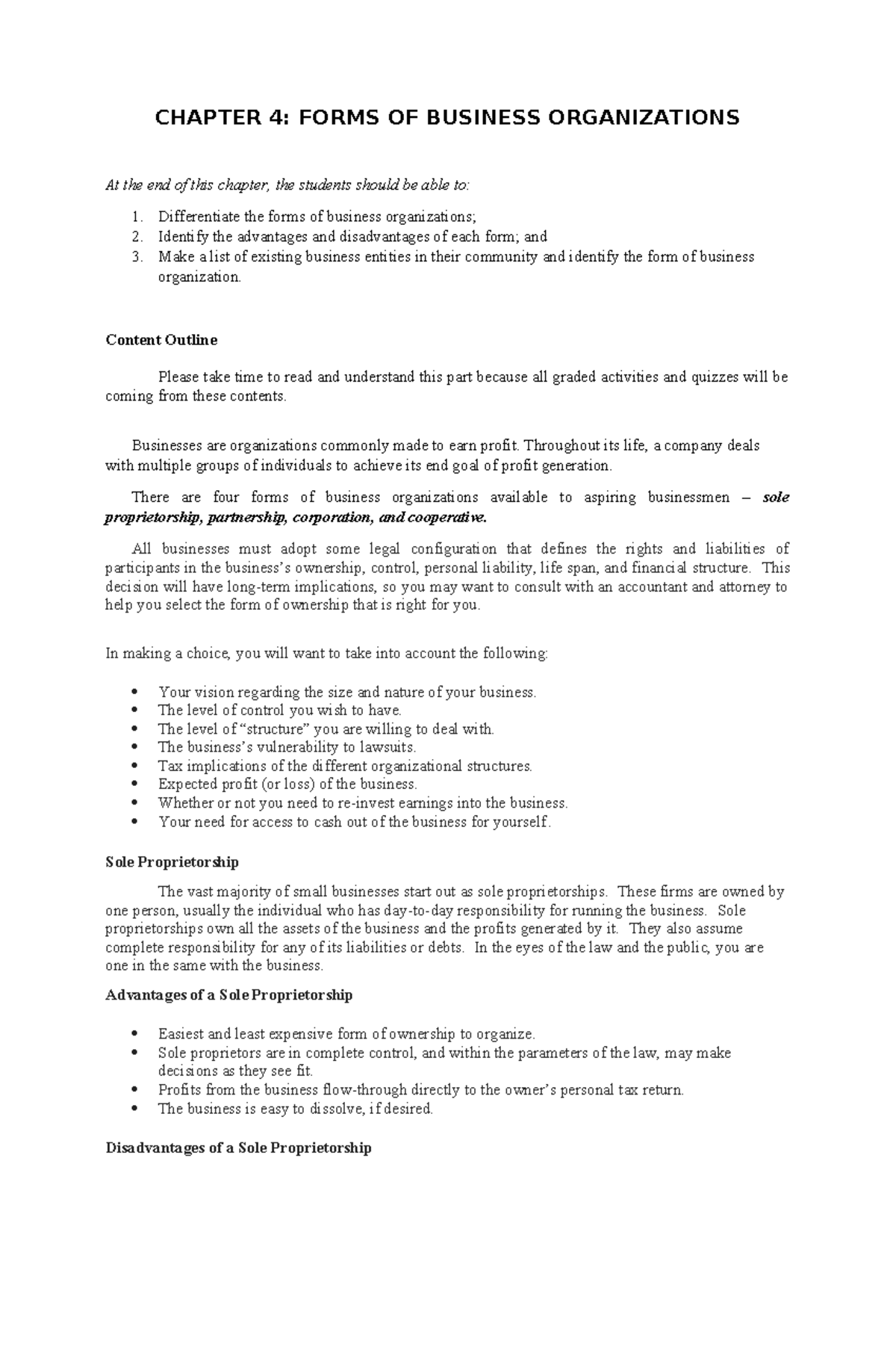 Chapter 4: Exploring Business Organization Forms in Detail - Studocu