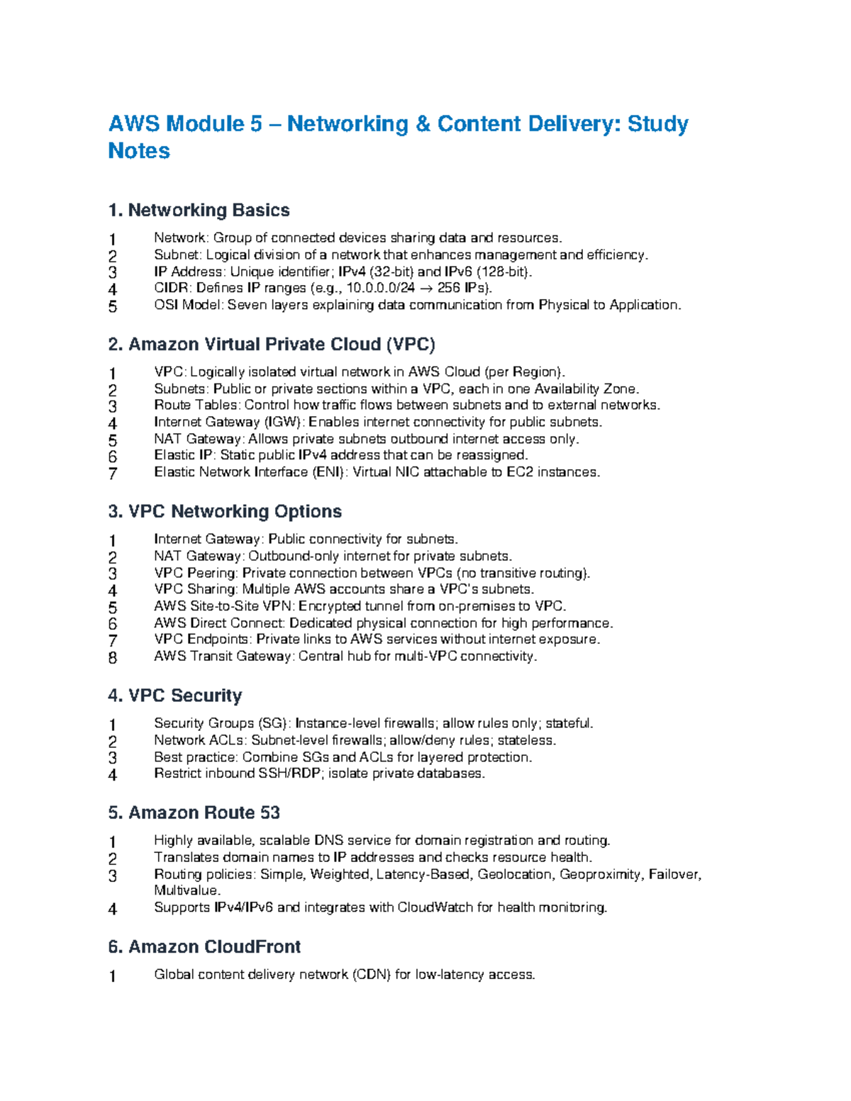 AWS Module 5 Networking & Content Delivery: Study Notes - Studocu