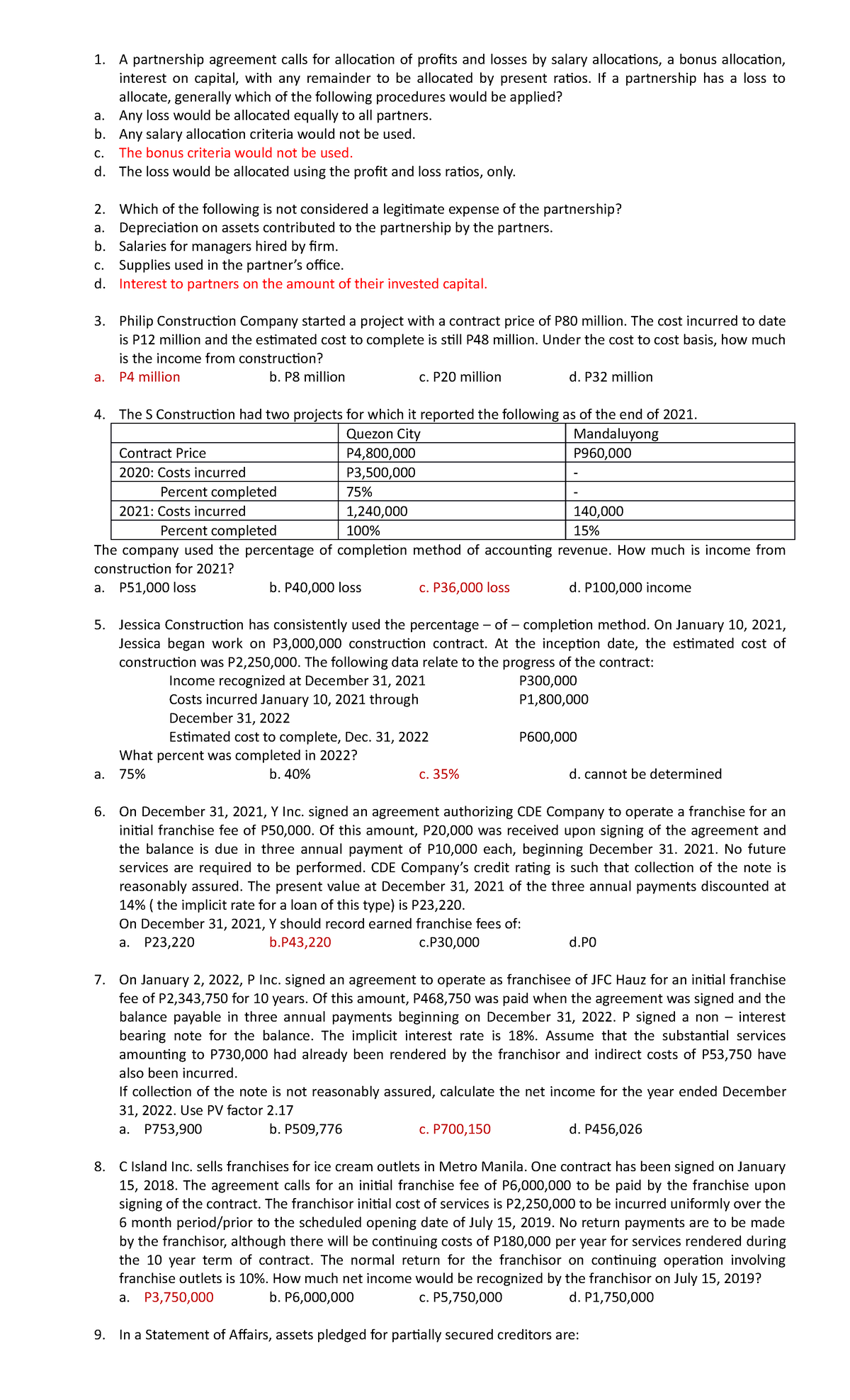 "Special Transaction Final Exam AK - Partnership & Franchise Accounting ...