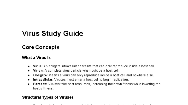Virus Study Guide: Core Concepts and Key Terms in Biology - Studocu