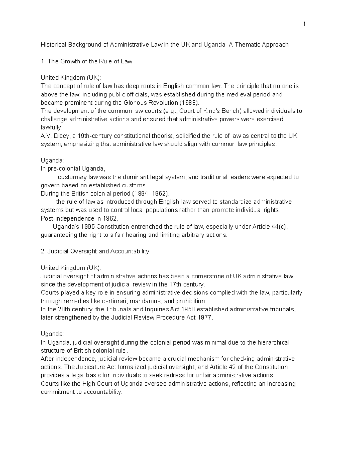Chronological & Thematic Historical Analysis of Admin Law: UK & Uganda ...