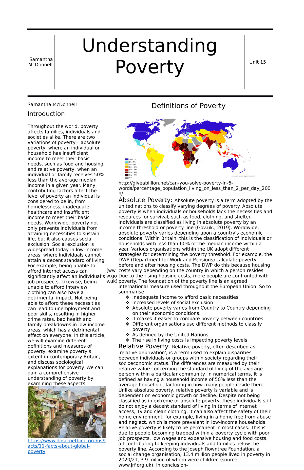 Understanding Poverty: A Comprehensive Review of Unit 15 Concepts - Studocu