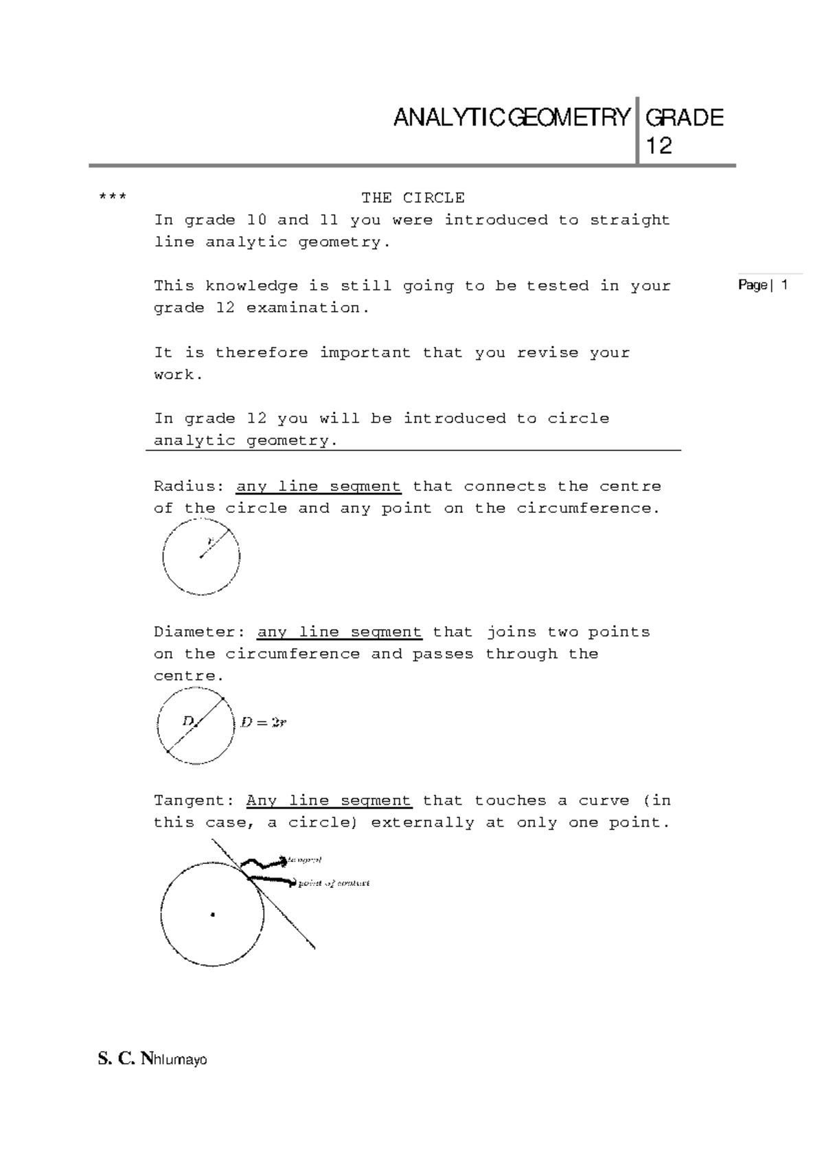 ANALYTIC GEOMETRY GRADE 12 CIRCLE STUDY GUIDE - Studocu
