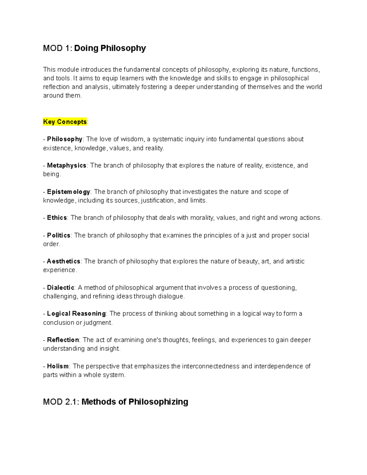Philo 101: Intro to Philosophy - First Semester Overview - Studocu