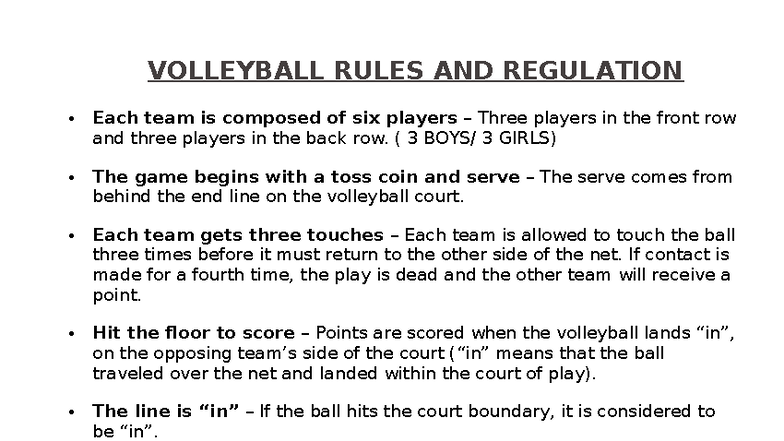 Volleyball Rules & Regulations (PE 101) - Studocu