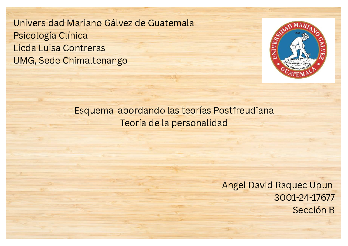 Esquema de Teorías Postfreudianas en Psicología Clínica - UMG - Studocu