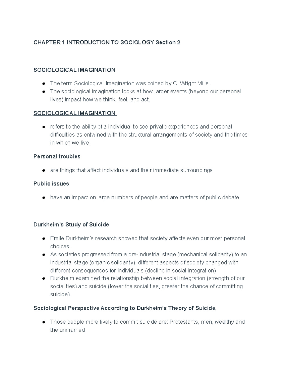 Chapter 1.2 Notes SOC 1 - CHAPTER 1 INTRODUCTION TO SOCIOLOGY Section 2 ...