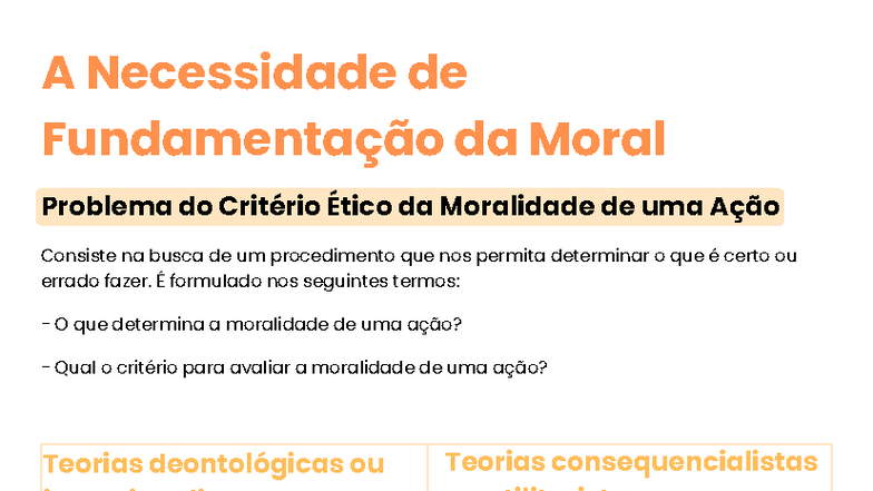 A Fundamentação da Moral: Teorias Éticas e Consequências - Studocu