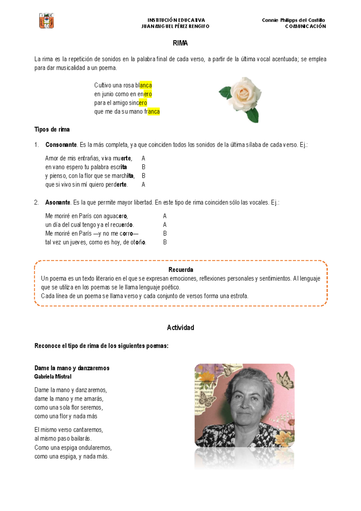 RIMA - Ejercicios para Identificar Tipos de Rima en Poesía - Studocu