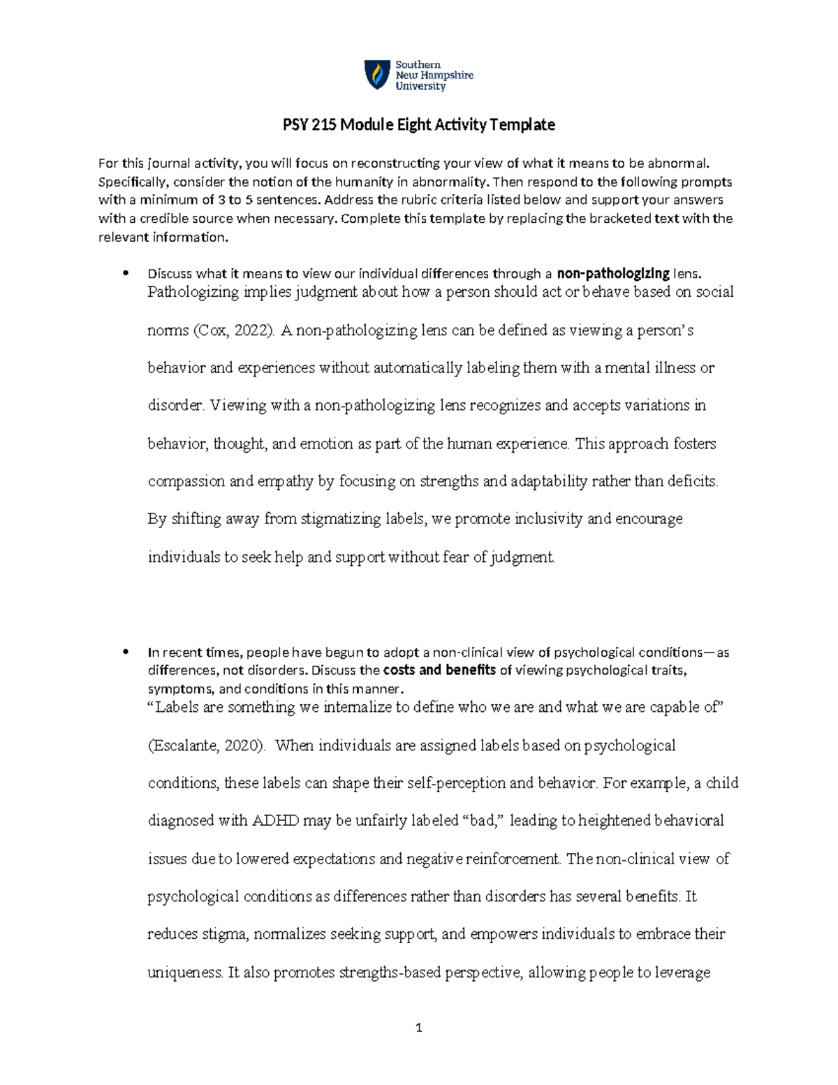 PSY 215 Module Eight Activity Template - PSY 215 Module Eight Activity ...