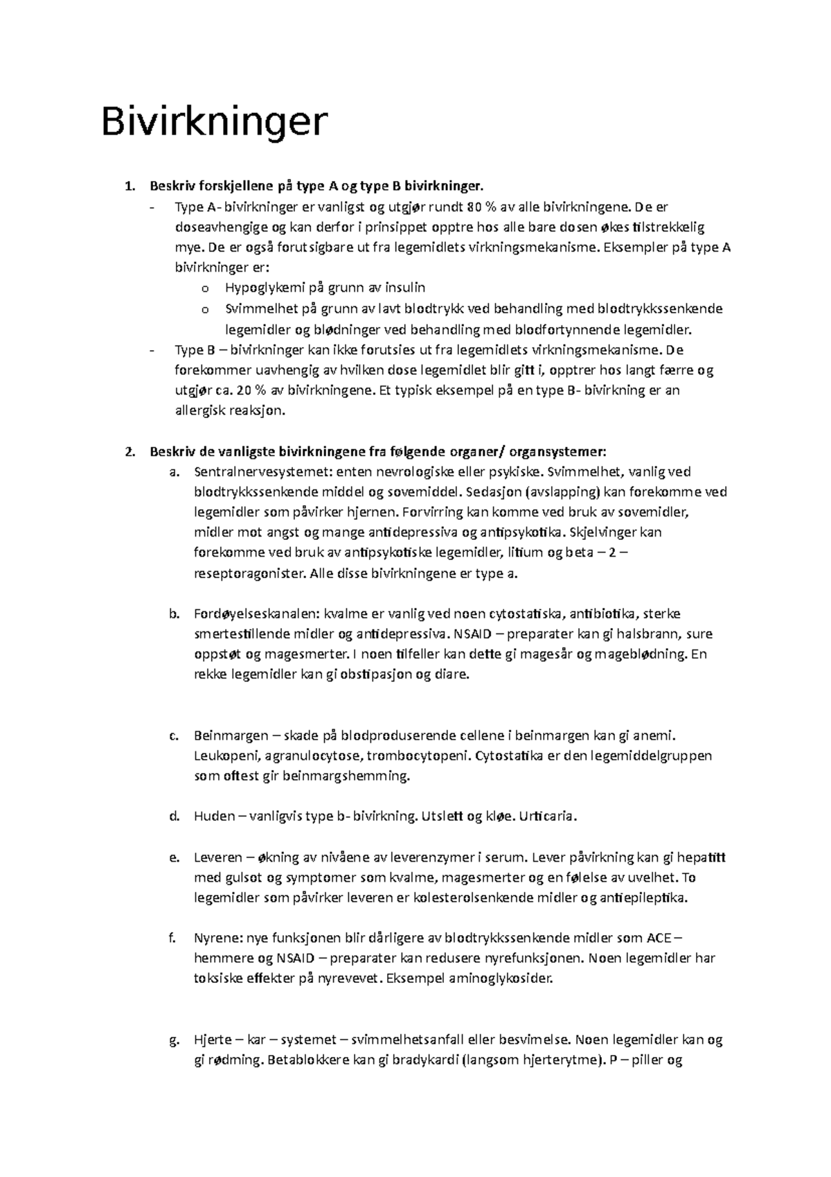 BIV 1234: Type A og B Bivirkninger i Legemidler – Sammenligning og ...