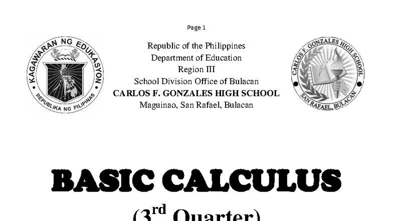 Basic Calculus Activity Sheet 2 - Q3 Limits of Transcendental Functions ...
