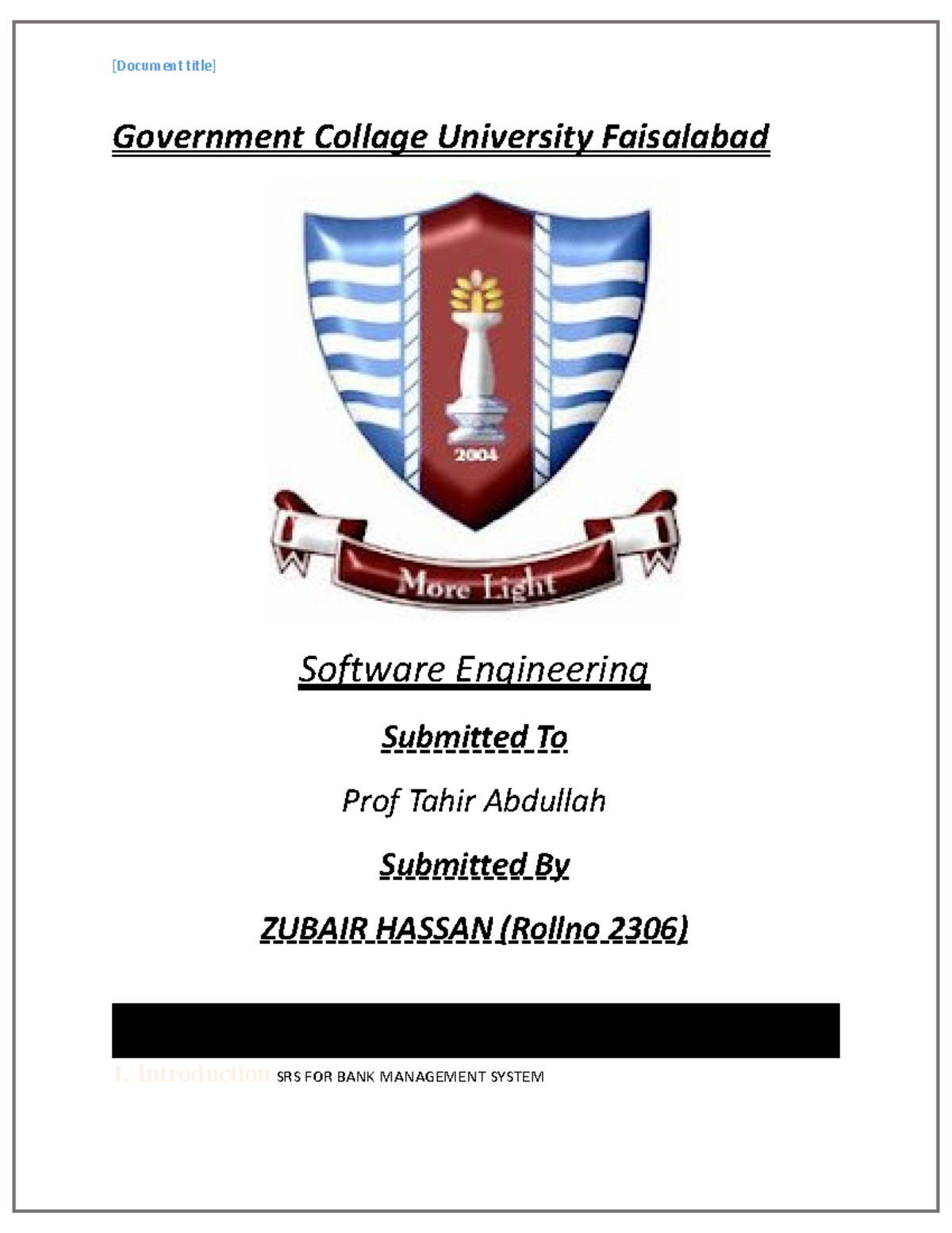 SRS for Bank Management System (Software Engineering) - Studocu