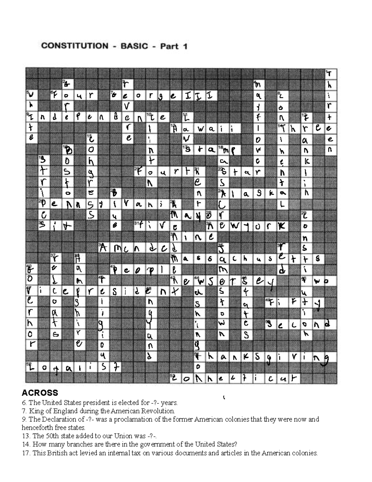 Constitution Crossword Puzzle-1: Exploring U.S. History and Government ...