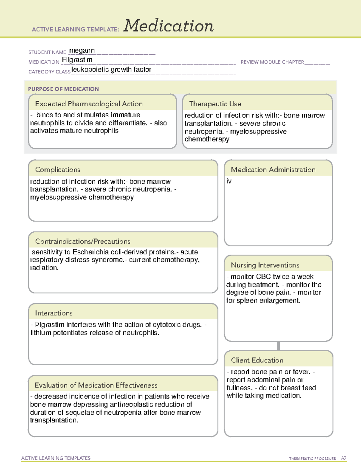 ACTIVE LEARNING TEMPLATE: Drug Card for Filgrastim (Growth Factor ...